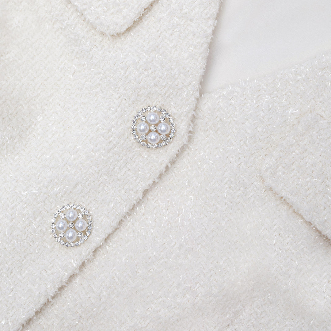 Cream Tinsel Boucle Buttoned Mini Dress – self-portrait-US