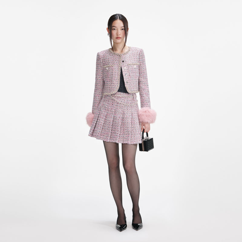 Pink Boucle Fur Cuff Jacket – self-portrait-US