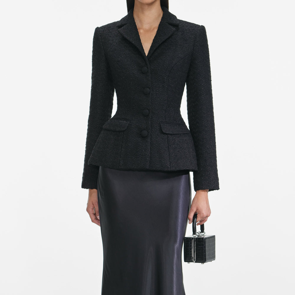 Black Tailored Boucle Maxi Dress – self-portrait-US