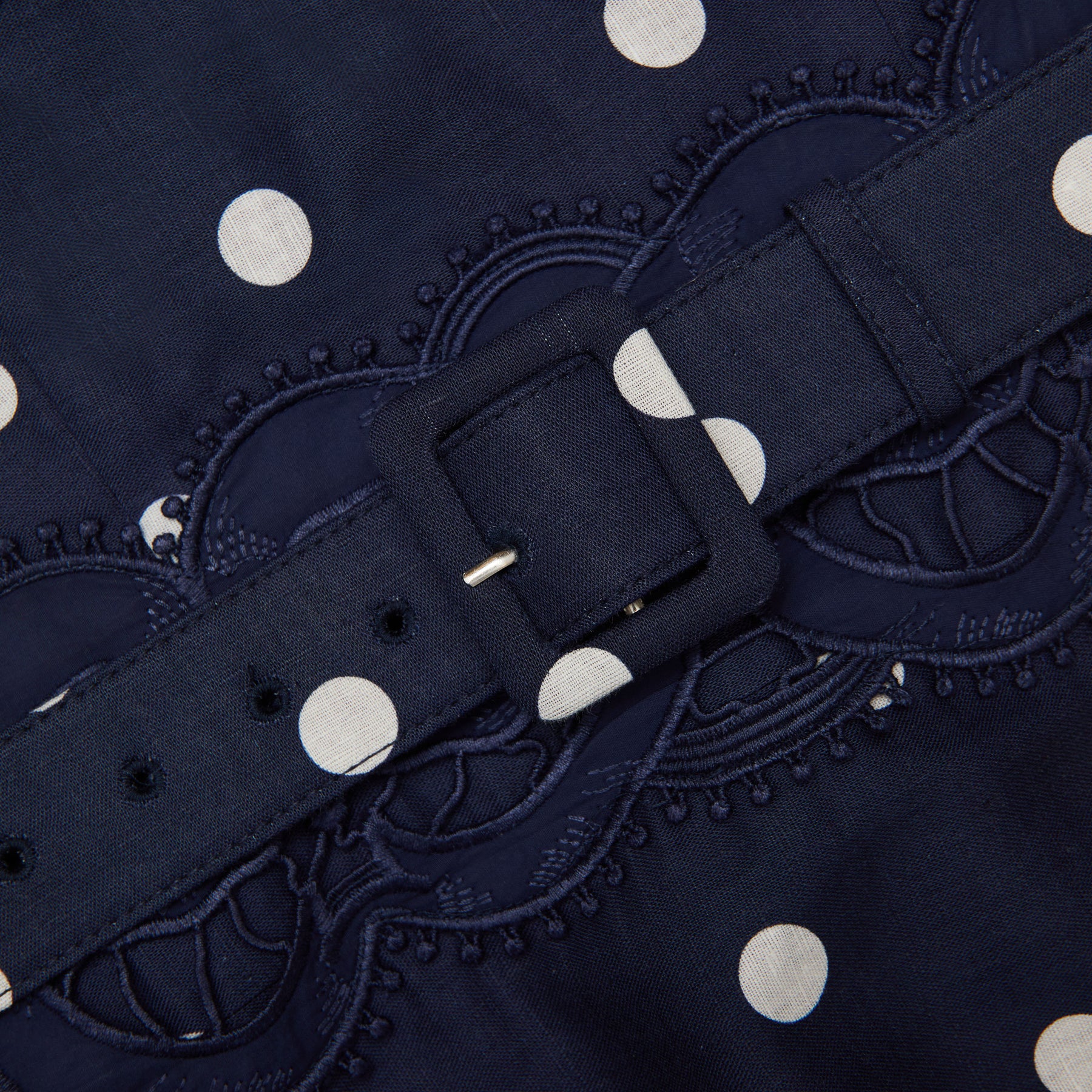 Navy Polka Dot Linen Midi Dress – self-portrait-US