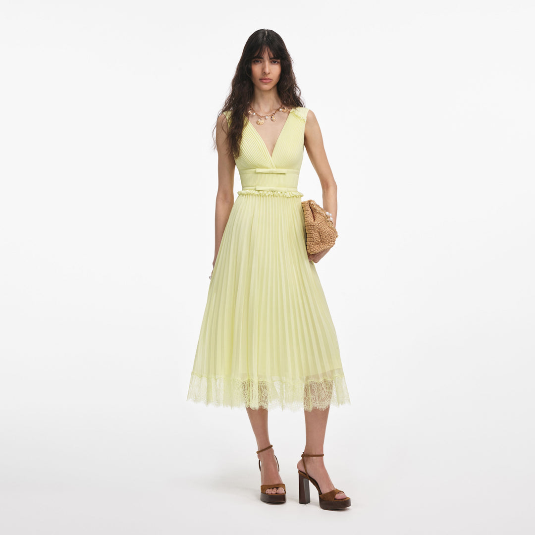 Yellow Chiffon Midi Dress – self-portrait-US