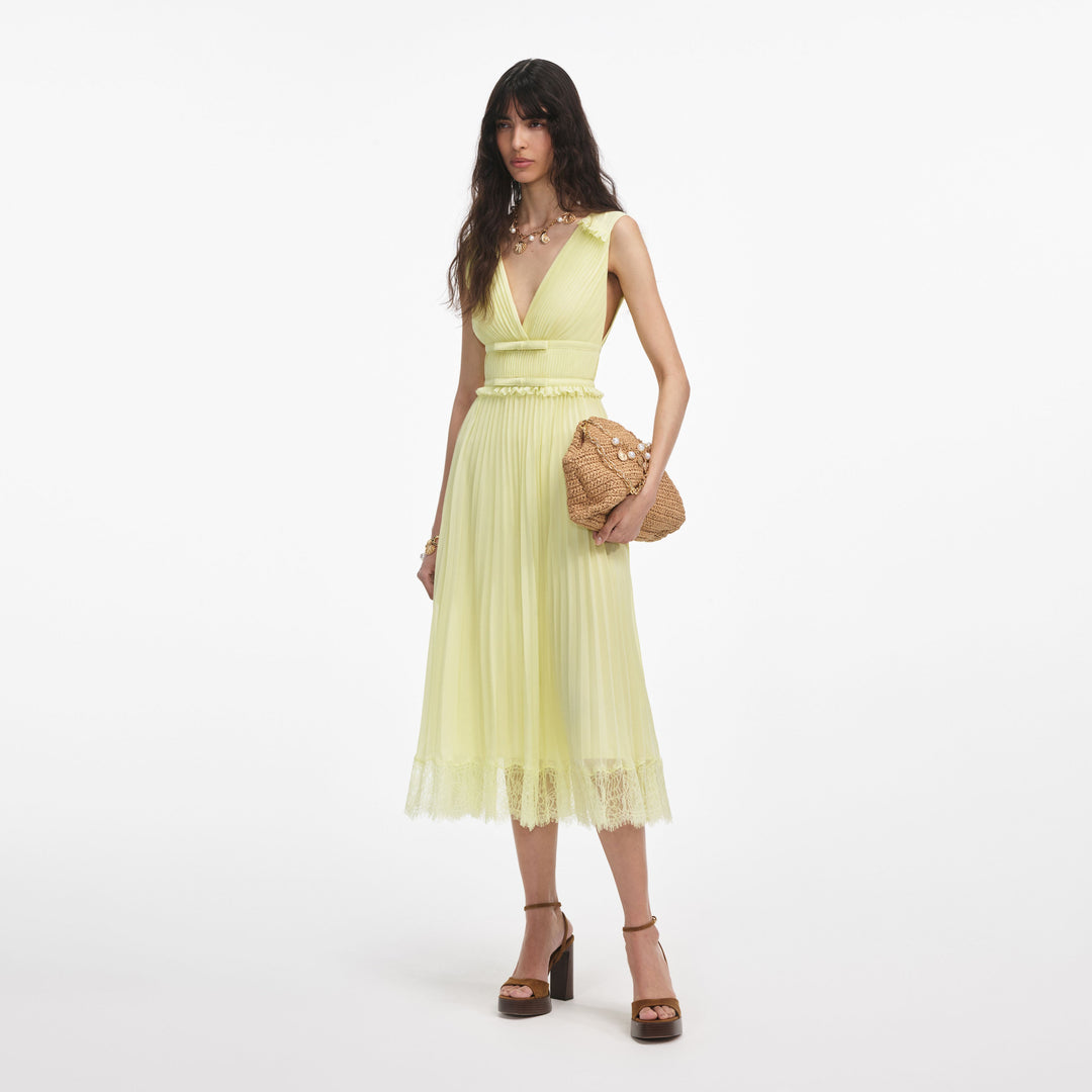 Yellow Chiffon Midi Dress – self-portrait-US