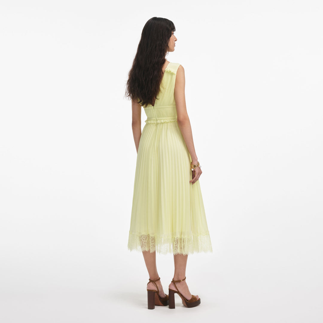 Yellow Chiffon Midi Dress – self-portrait-US