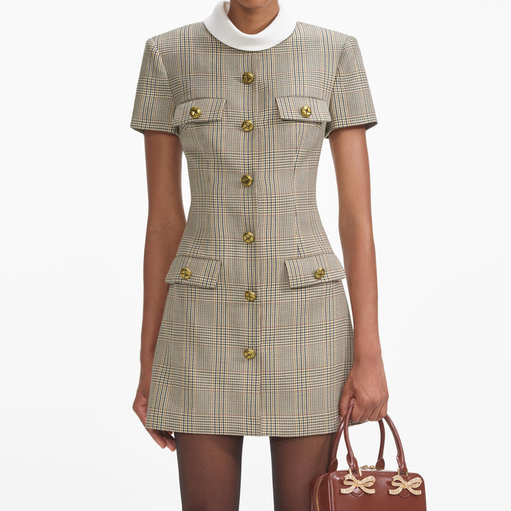 Check Wool Mini Dress – self-portrait-US
