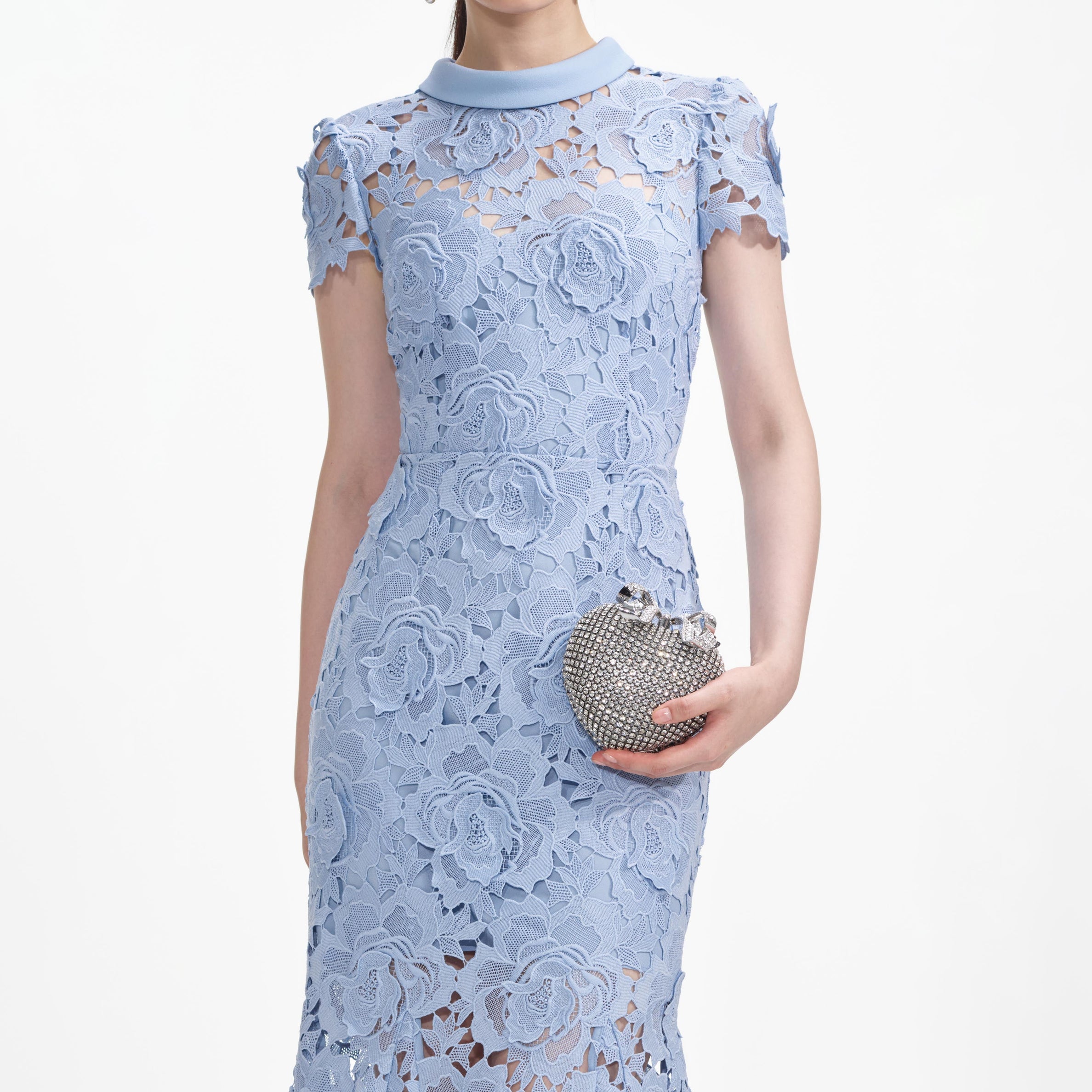 Blue Flower Lace Contrast Collar Midi Dress – self-portrait-US