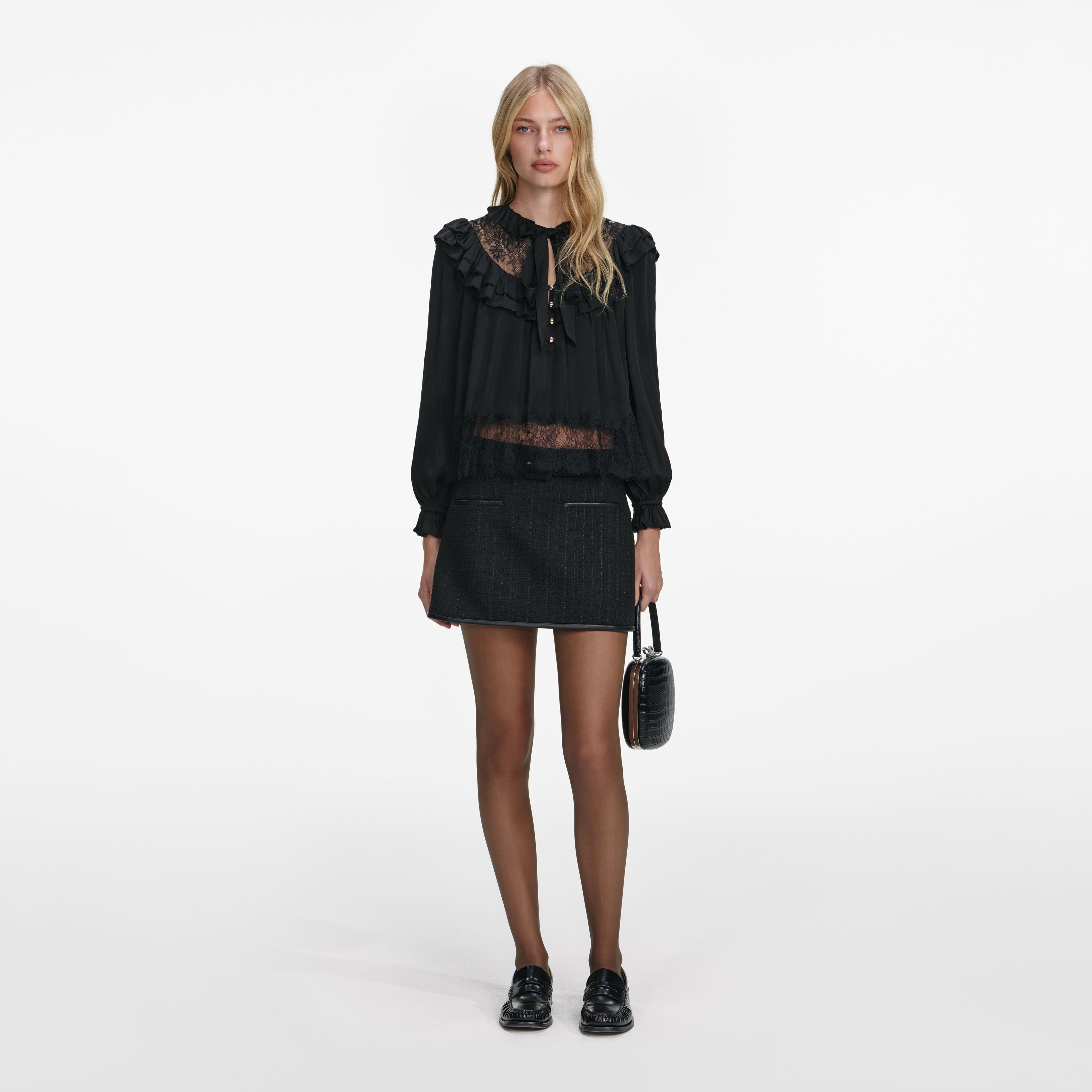 Black Viscose Lace Blouse – self-portrait-US