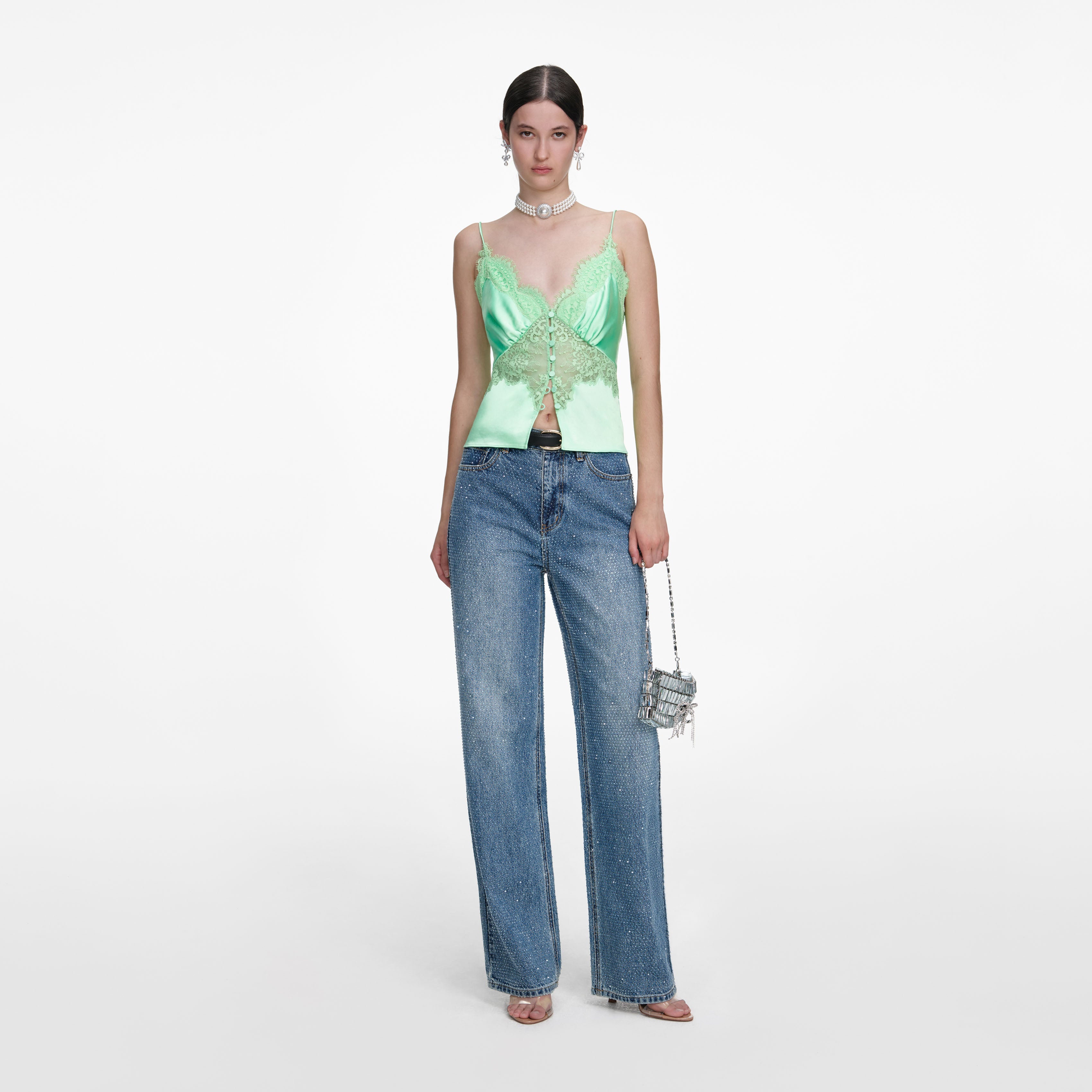 Rhinestone Denim Straight Leg Jeans – self-portrait-US