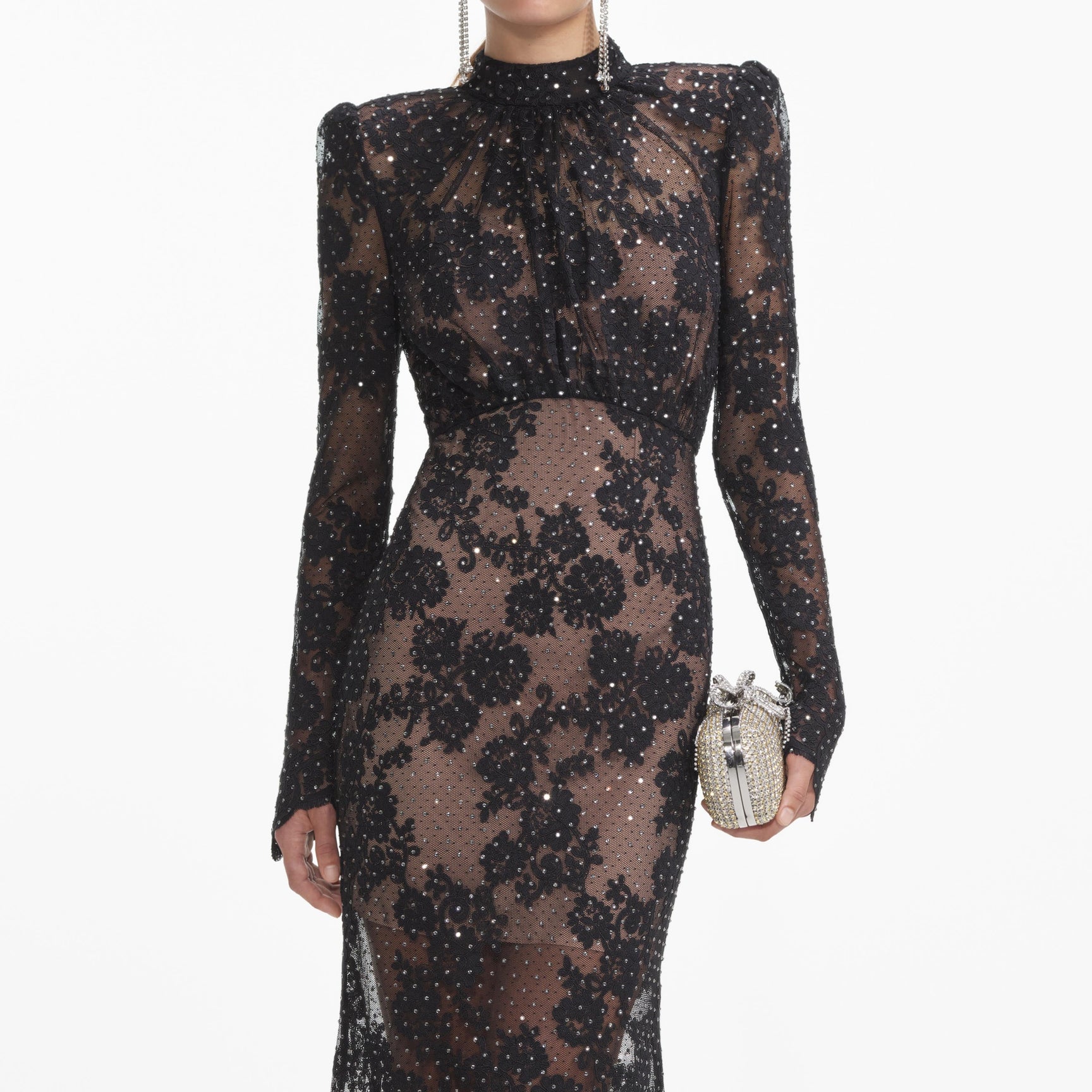 Black Rhinestone Lace Maxi Dress – self-portrait-US