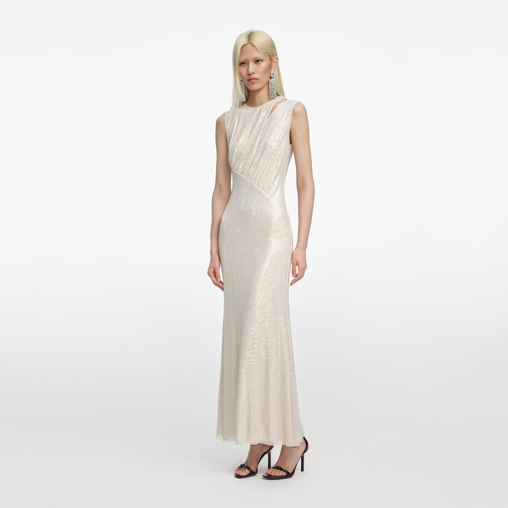 Champagne Rhinestone Cut Out Midi Dress – self-portrait-US