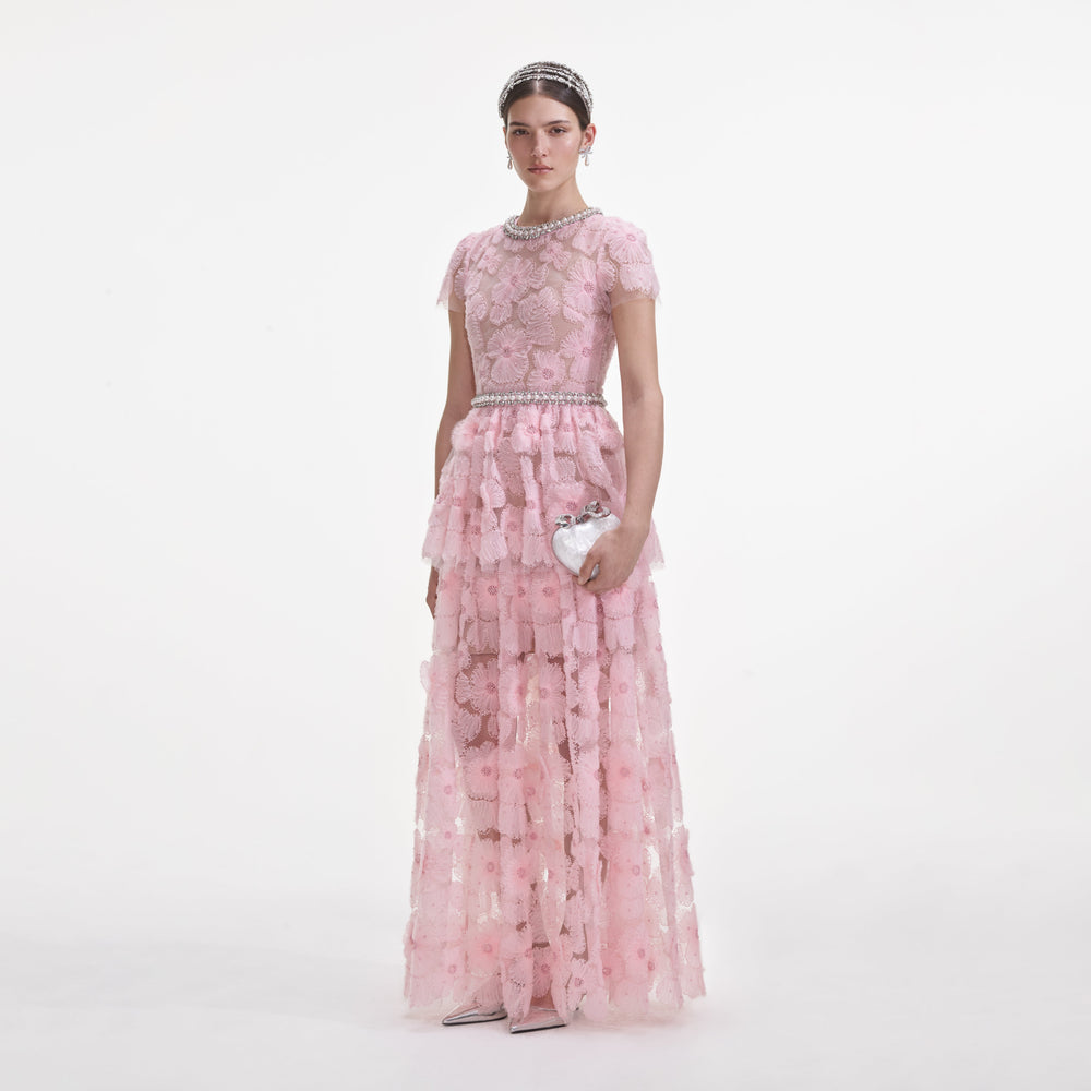 Pink Embellished Tulle Maxi Dress – self-portrait-US