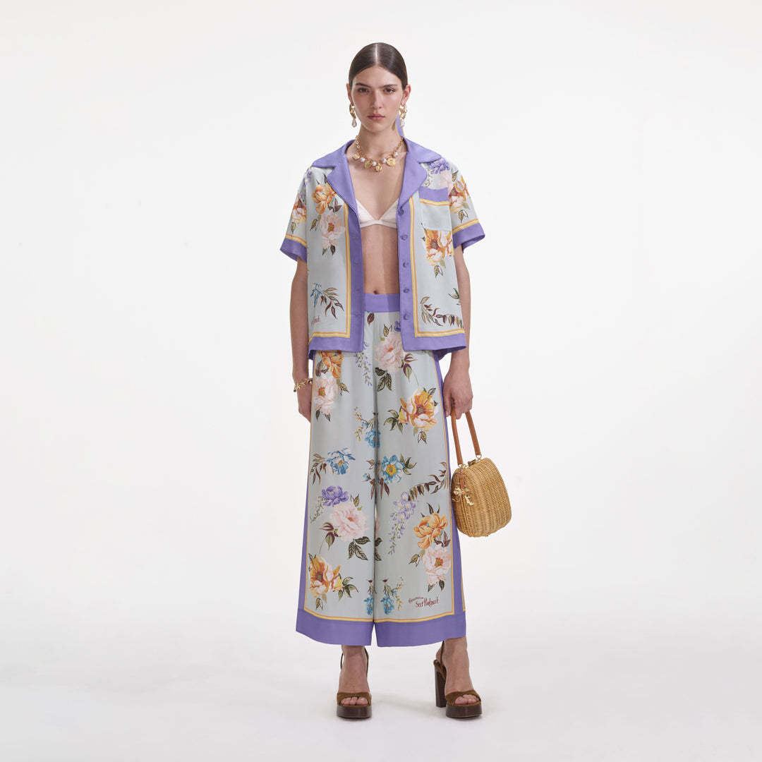 Blue Floral Viscose Trousers – self-portrait-US