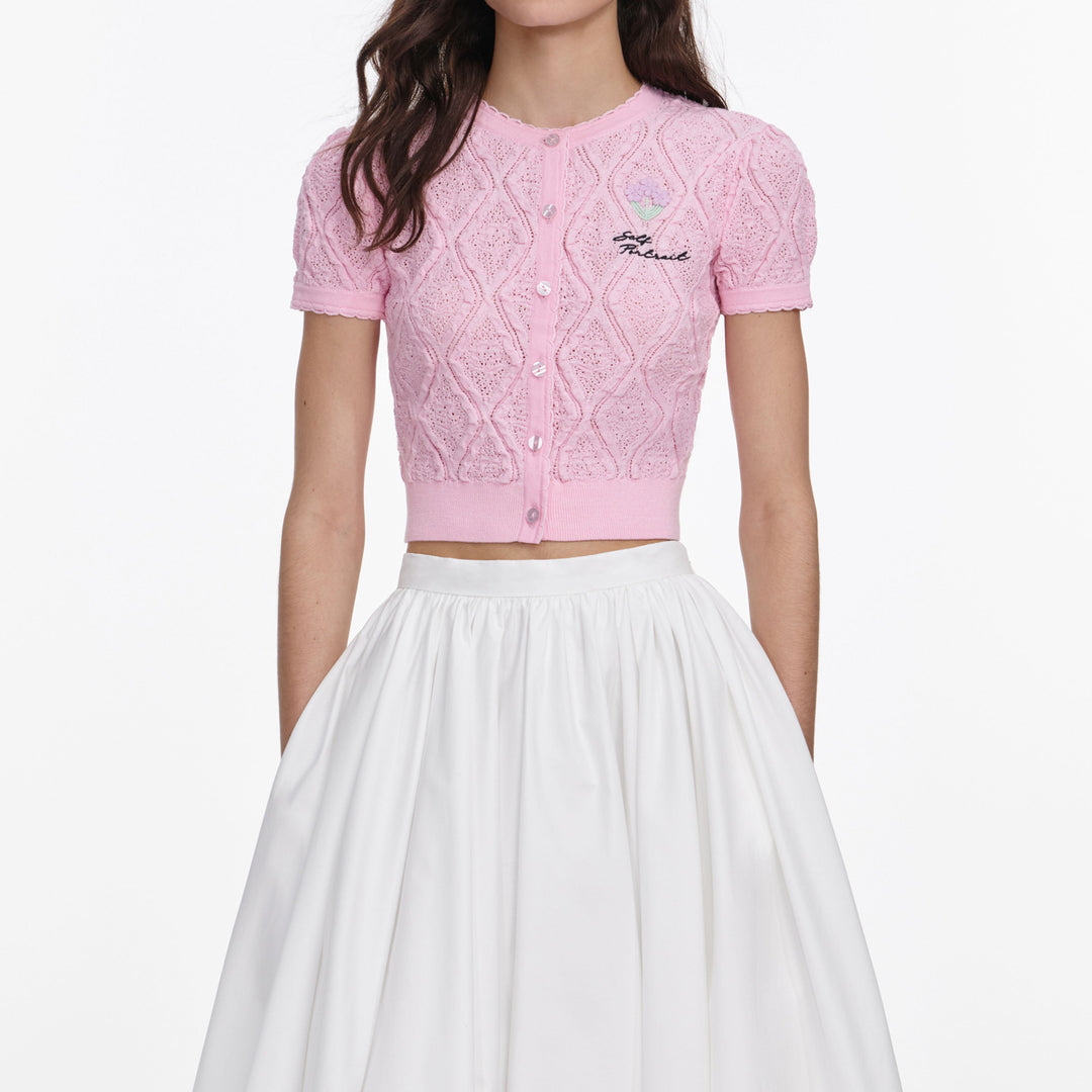 Pink Pointelle Knit Top – self-portrait-US