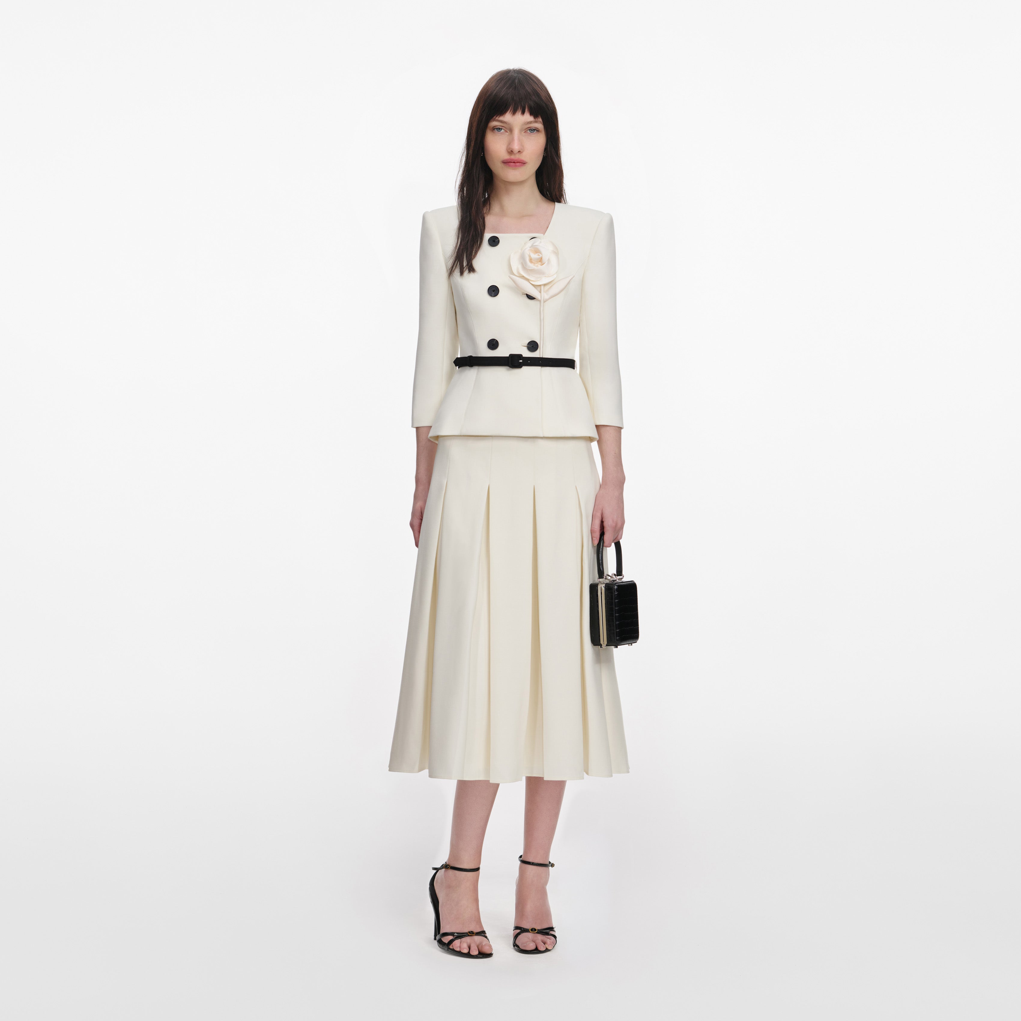 Cream 3D Flower Tailored Midi Dress – self-portrait-US