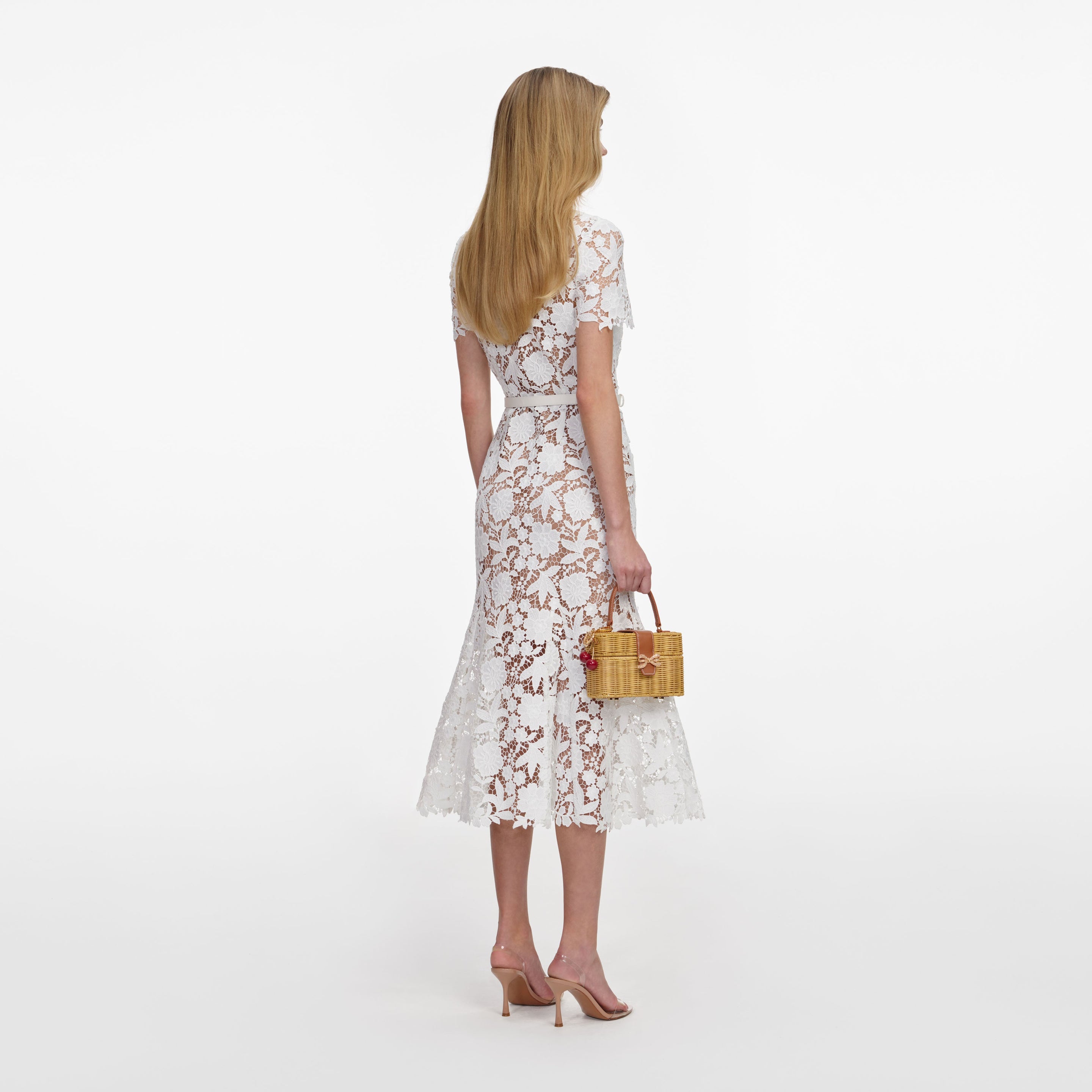 White Lace Collared Midi Dress – self-portrait-US