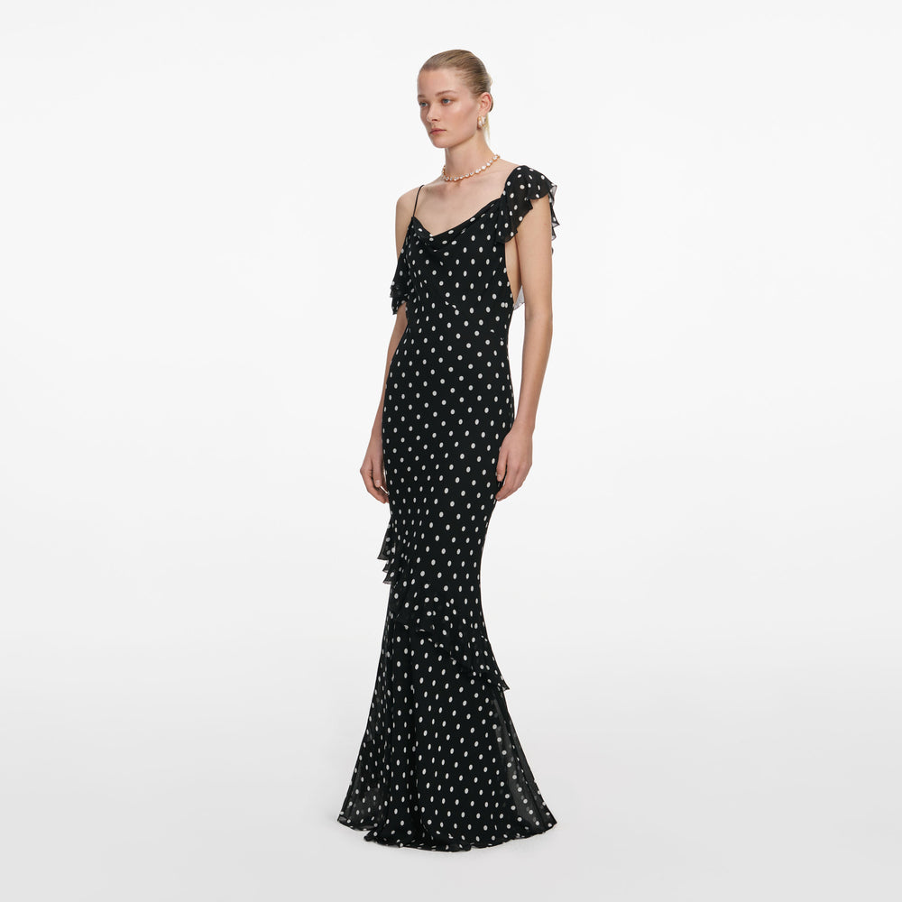Black Polka Dot Georgette Maxi Dress – self-portrait-US