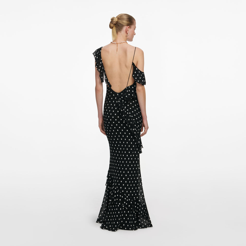 Black Polka Dot Georgette Maxi Dress – self-portrait-US