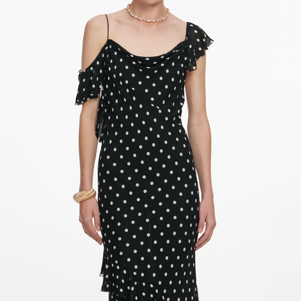 Black Polka Dot Georgette Maxi Dress – self-portrait-US
