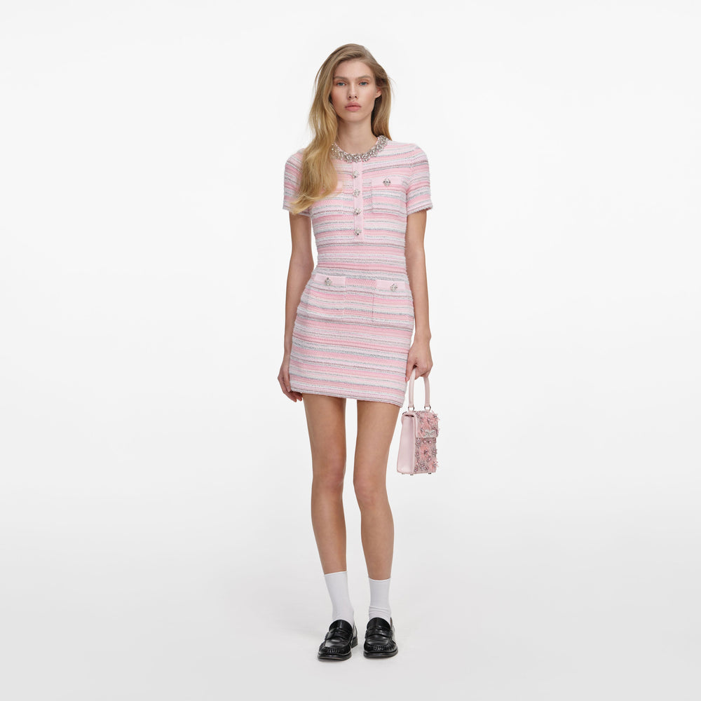 Pink Textured Knit Mini Dress – self-portrait-US