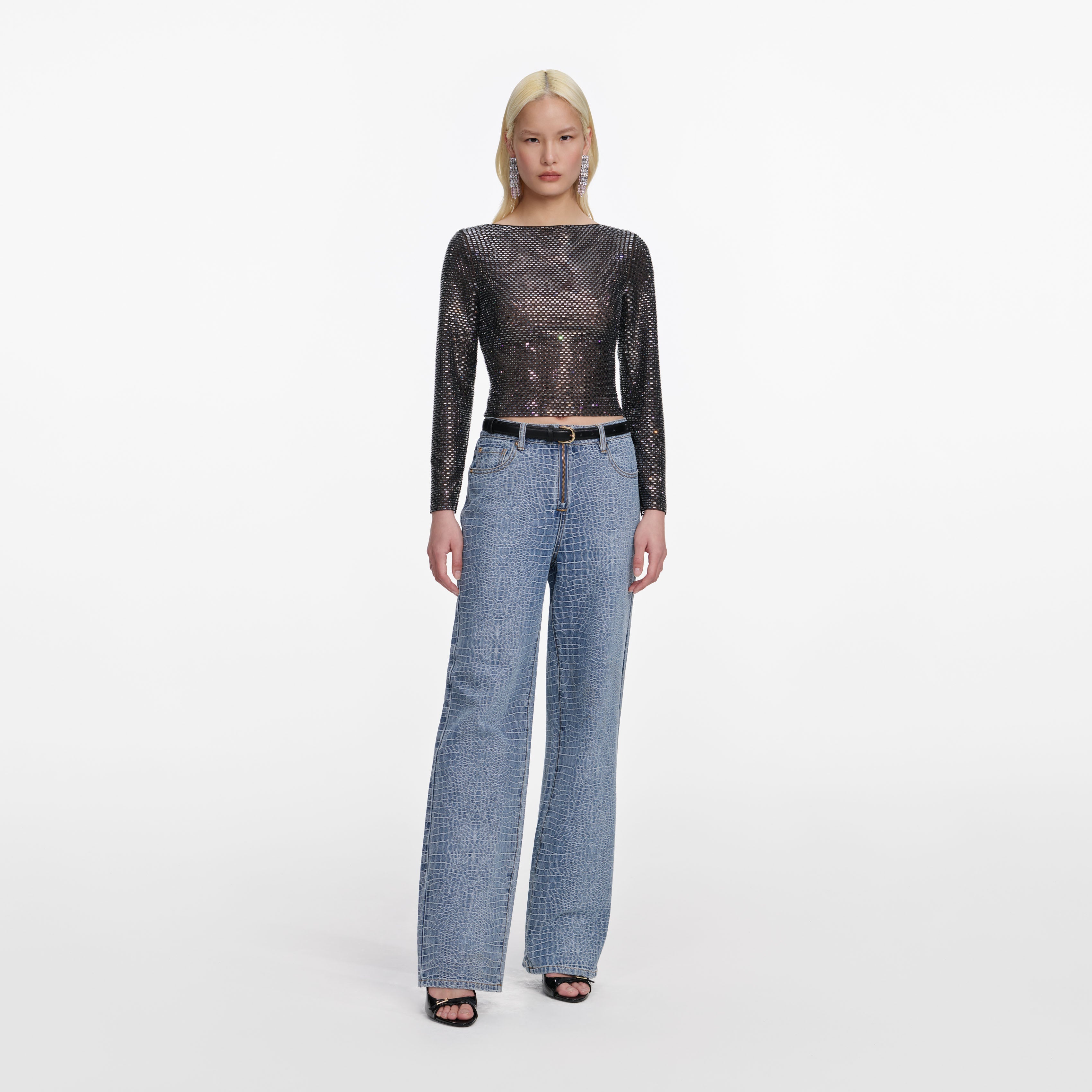 Croc Effect Straight Leg Jeans – self-portrait-US