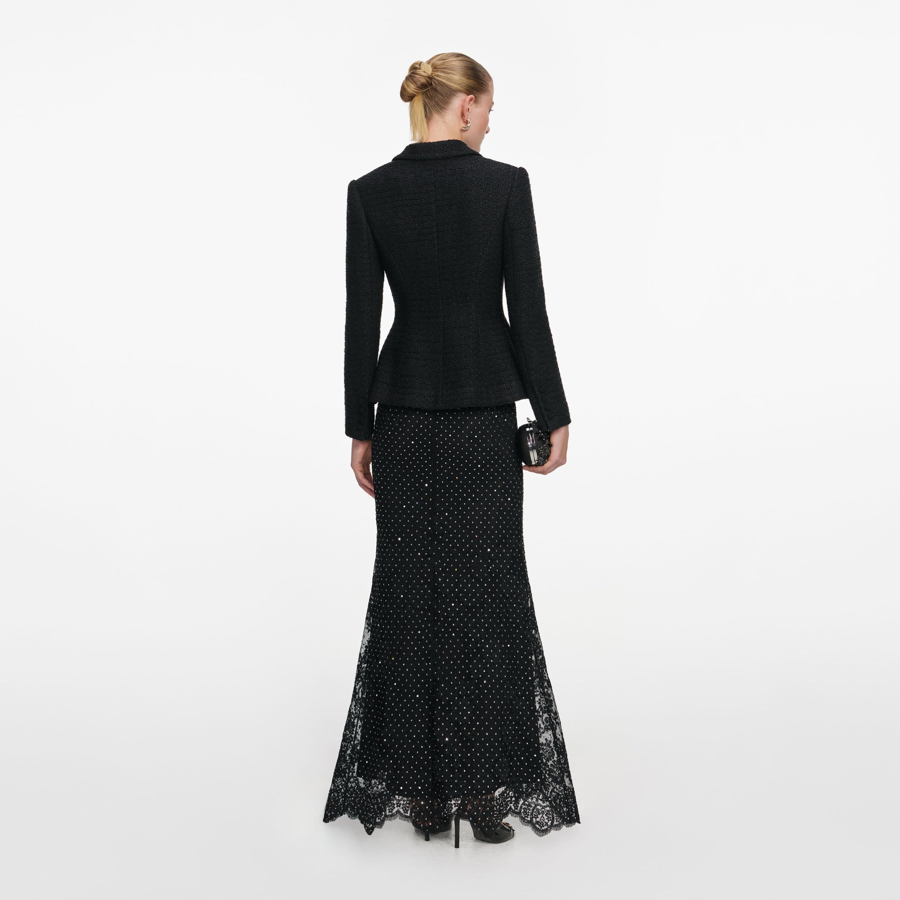 Black Boucle Rhinestone Lace Maxi Dress – self-portrait-US