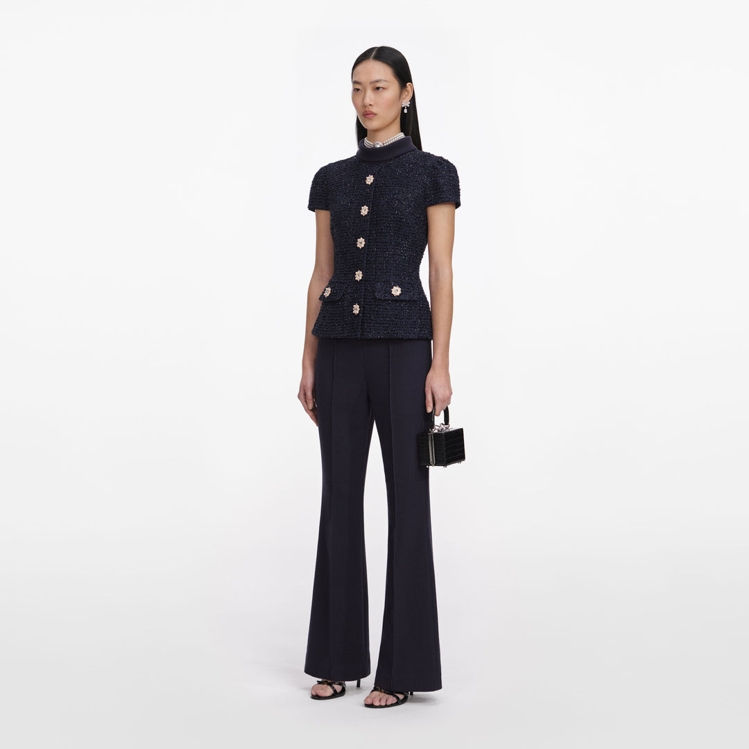 Navy Metallic Boucle Jumpsuit – self-portrait-US